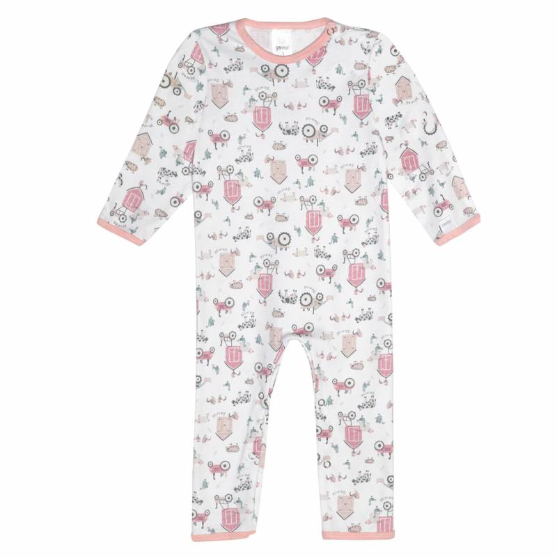 Enterito Beba Estampado Manga Larga con Puño Blanco y Rosa Talle 3 - La ...